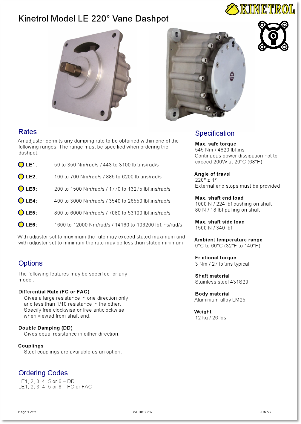 Powerite - Kinetrol UK - Dashpots - Model LE Dashpot