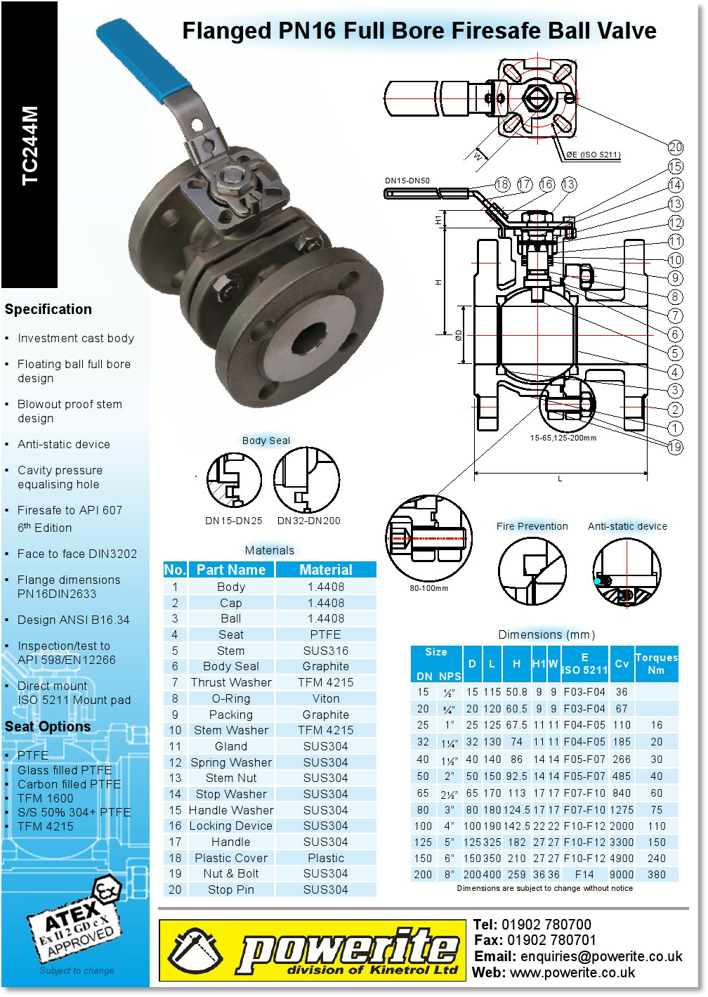 Powerite - Stainless Steel Ball Valves - 2 Piece PN16 Fire Safe